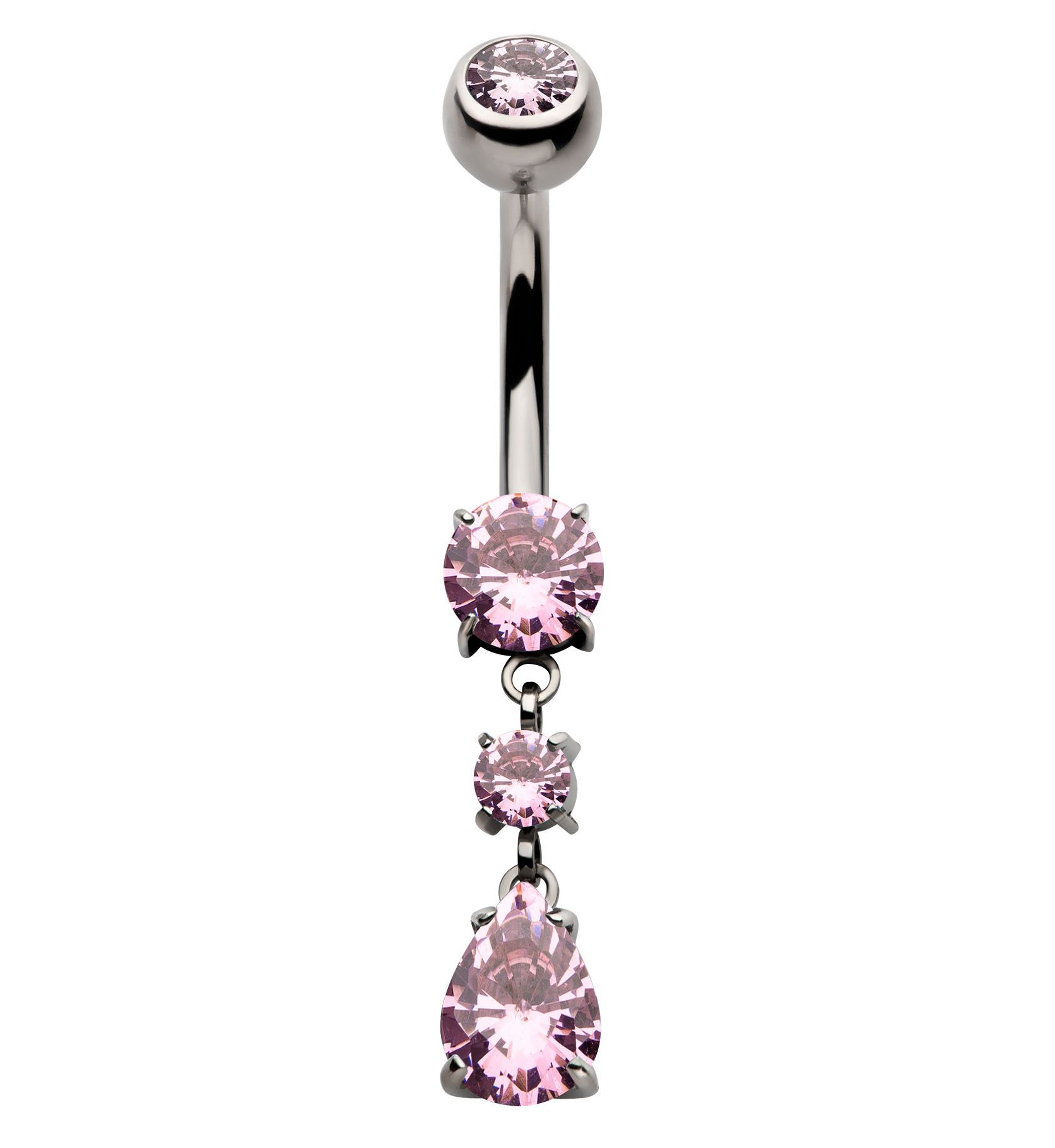 Teardrop Dangle Pink CZ Internally Threaded Titanium Belly Button Ring ...