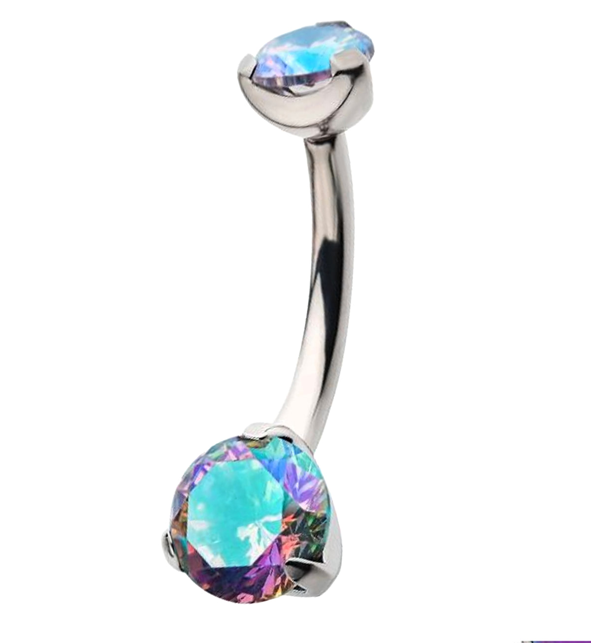 Rainbow CZ Internally Threaded Belly Ring