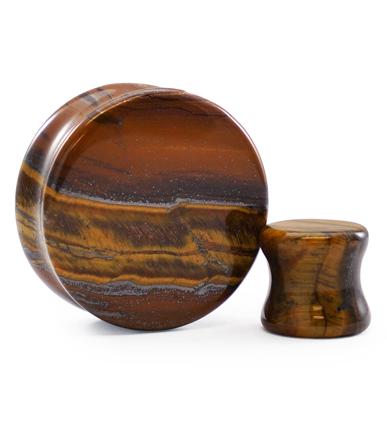 Tiger Eye Double Flare Plugs (8G - 1 & 1/2") | UrbanBodyJewelry.com