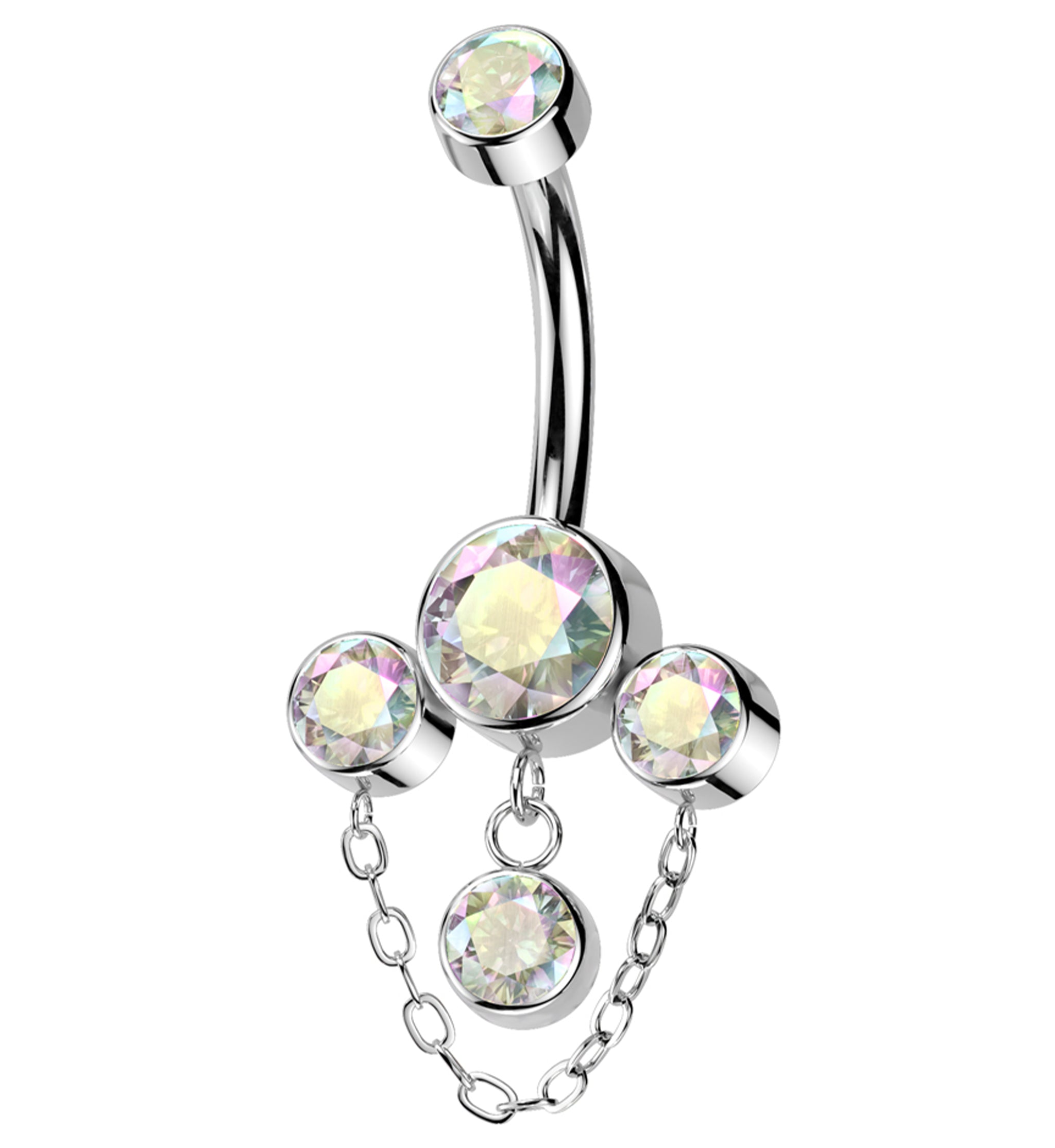 Triple Bezel Rainbow Aurora CZ Dangle Chain Titanium Internally Thread
