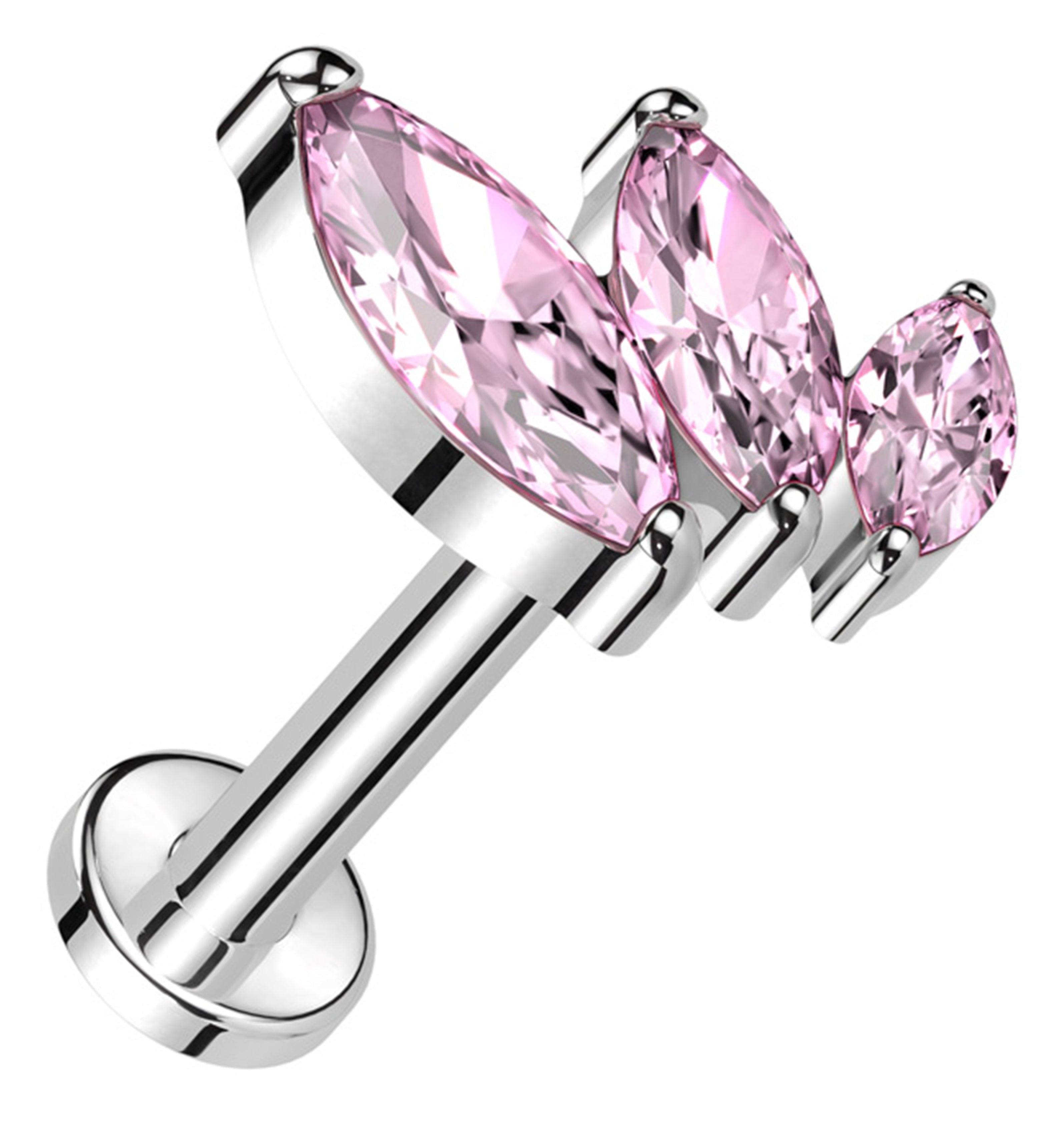 Triple Marquise Pink CZ Titanium Threadless Labret | UrbanBodyJewelry.com