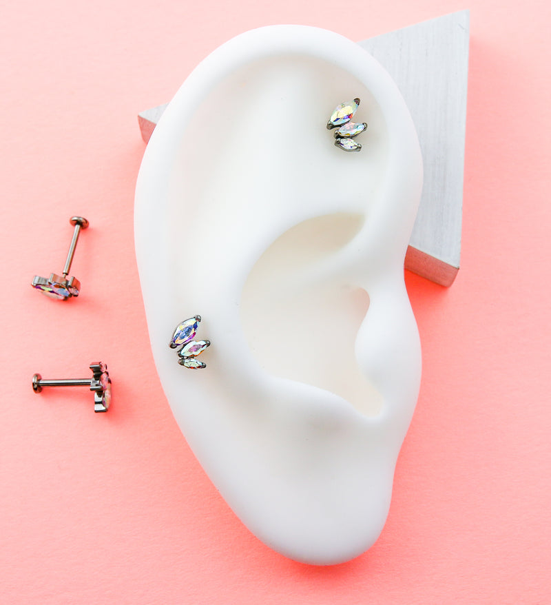 Triple Marquise Rainbow Aurora CZ Titanium Threadless Labret ...