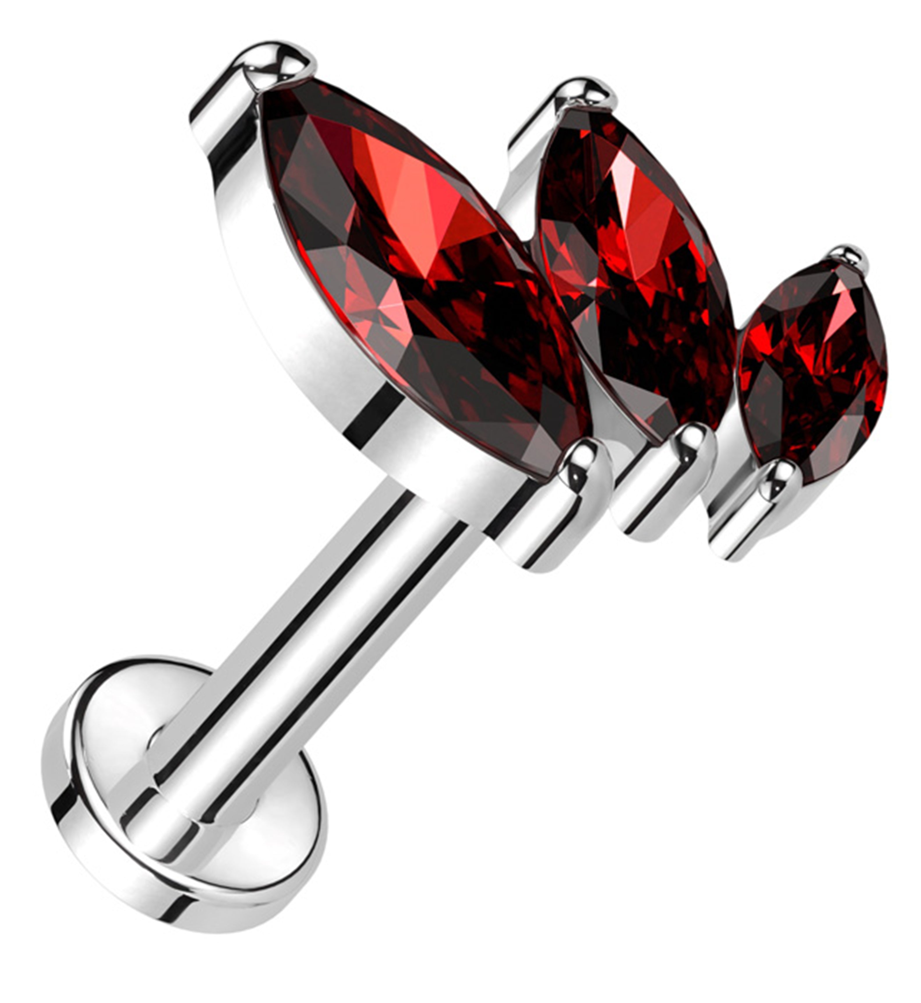 Triple Marquise Red CZ Titanium Threadless Labret | UrbanBodyJewelry.com