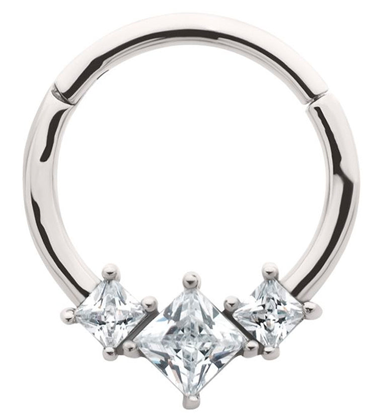 Triple Square CZ Stainless Steel Hinged Segment Ring | UrbanBodyJewelry.com