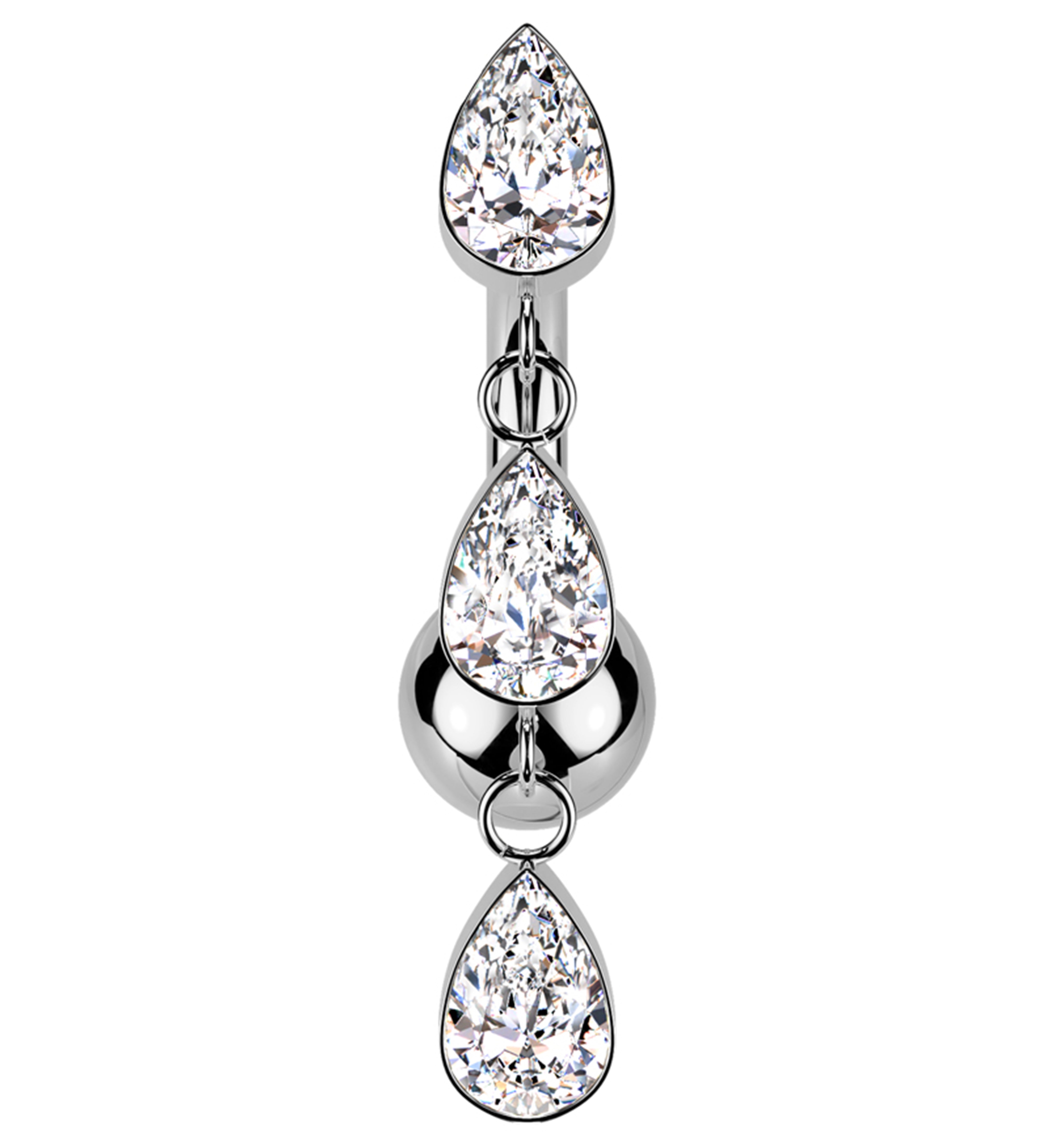 Triple Teardrop Dangle Clear CZ Titanium Threadless Belly Button Ring ...