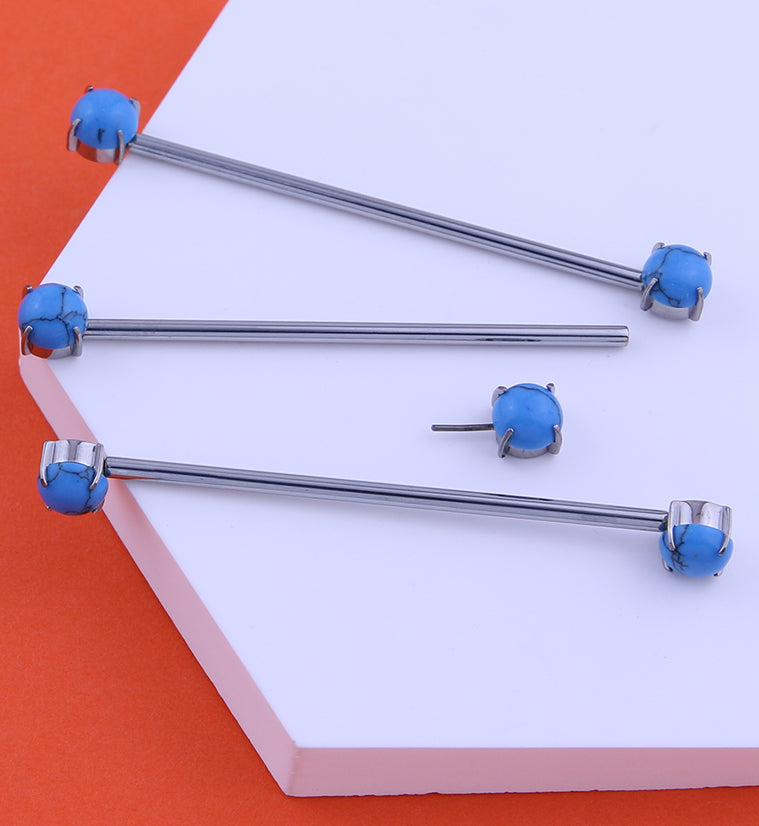 Double Howlite Turquoise Stone Threadless Titanium Industrial Barbell ...