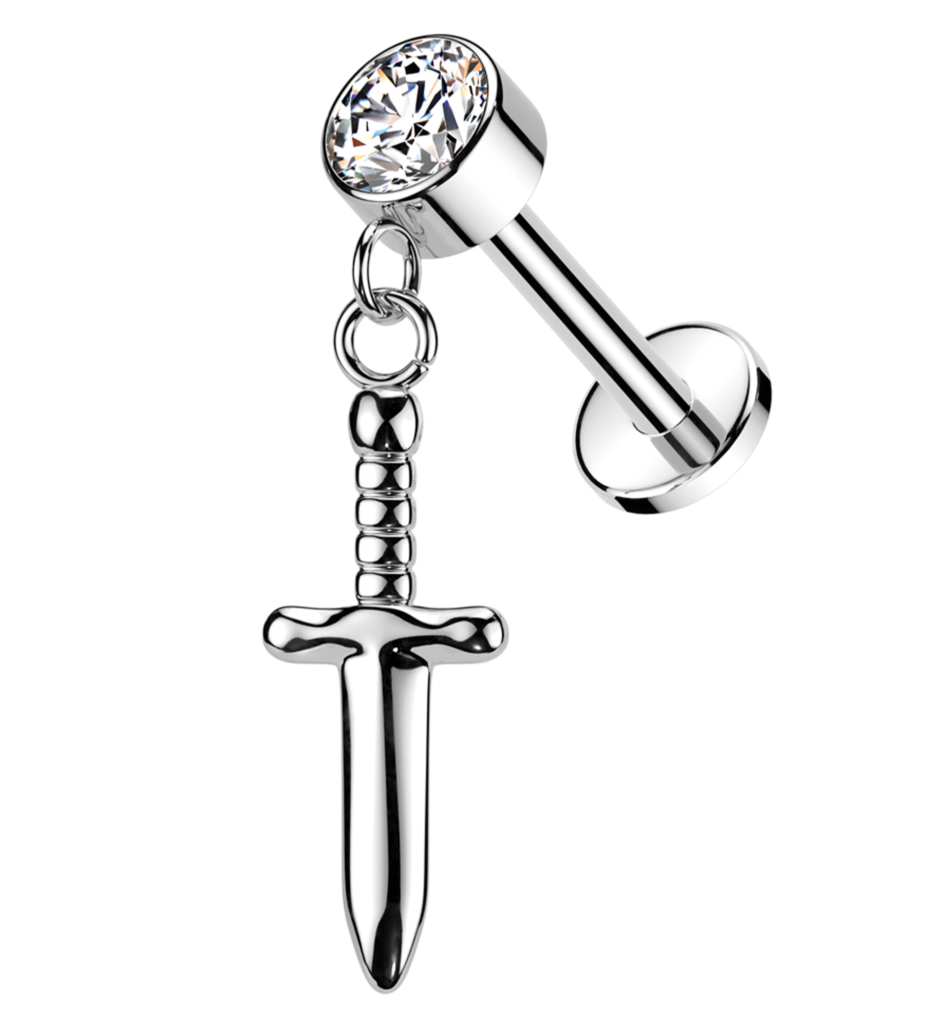 Twisted Handle Dagger Dangle Internally Threaded Titanium Labret ...