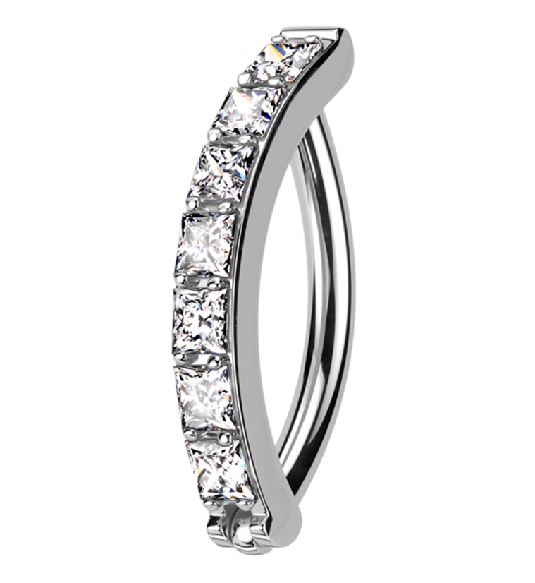 Vertical Clear CZ Titanium Hinged Segment Ring | UrbanBodyJewelry.com