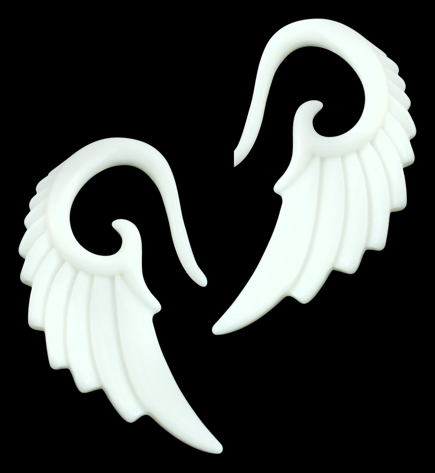 White Angel Wing Spiral Plugs (8 Gauge - 00G)