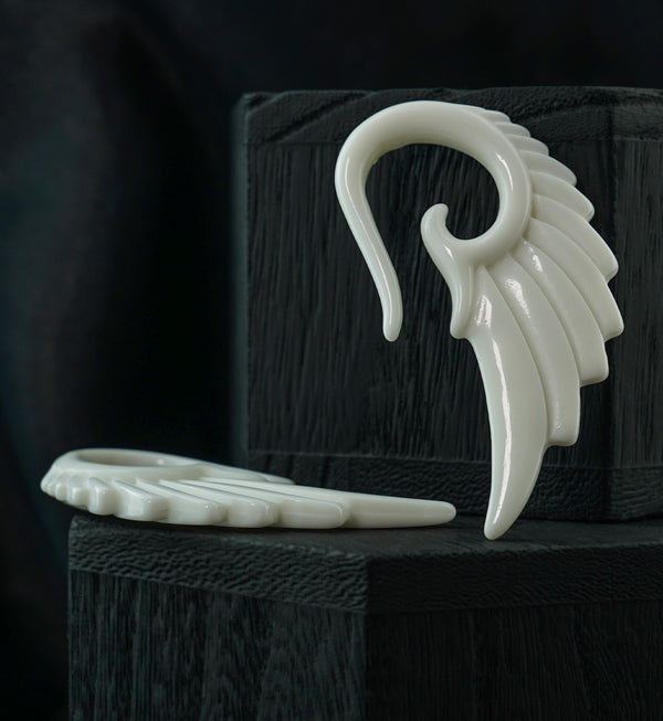 White Angel Wing Spiral Plugs (8 Gauge - 00G)