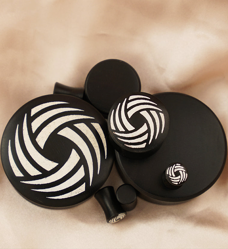 White Wave Inlay Wood Plugs (6G - 1 & 1/2") | UrbanBodyJewelry.com