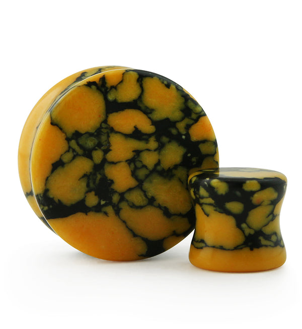 Yellow And Black Howlite Stone Plugs (8G - 1&1/2")