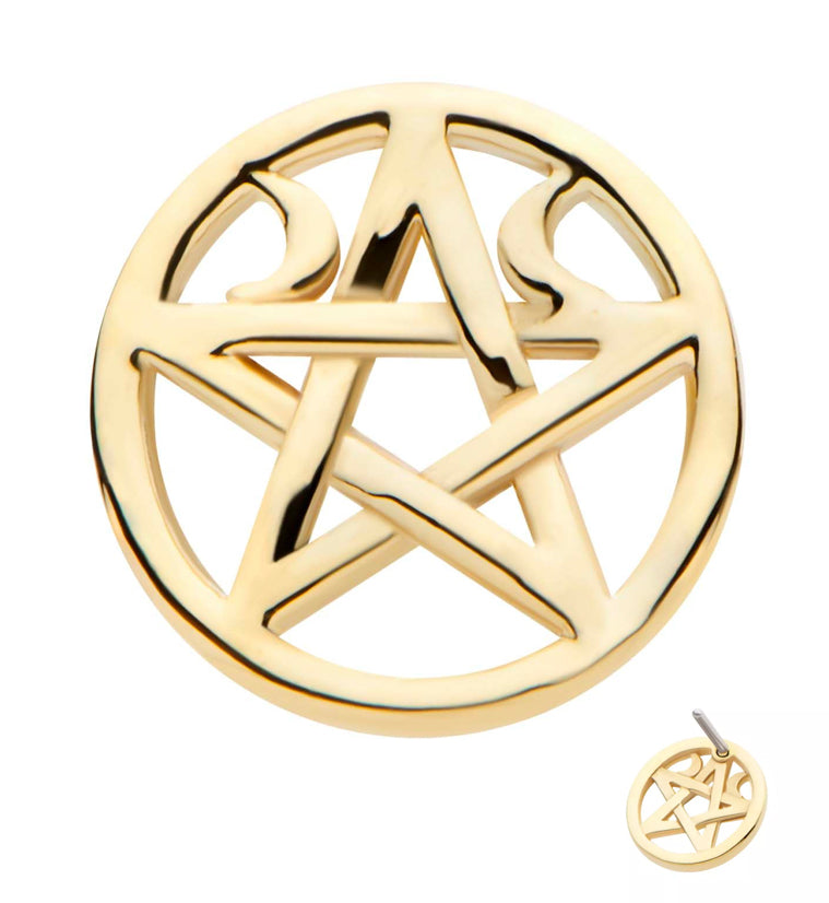 14kt Gold Half Moon Pentacle Threadless Top | UrbanBodyJewelry.com