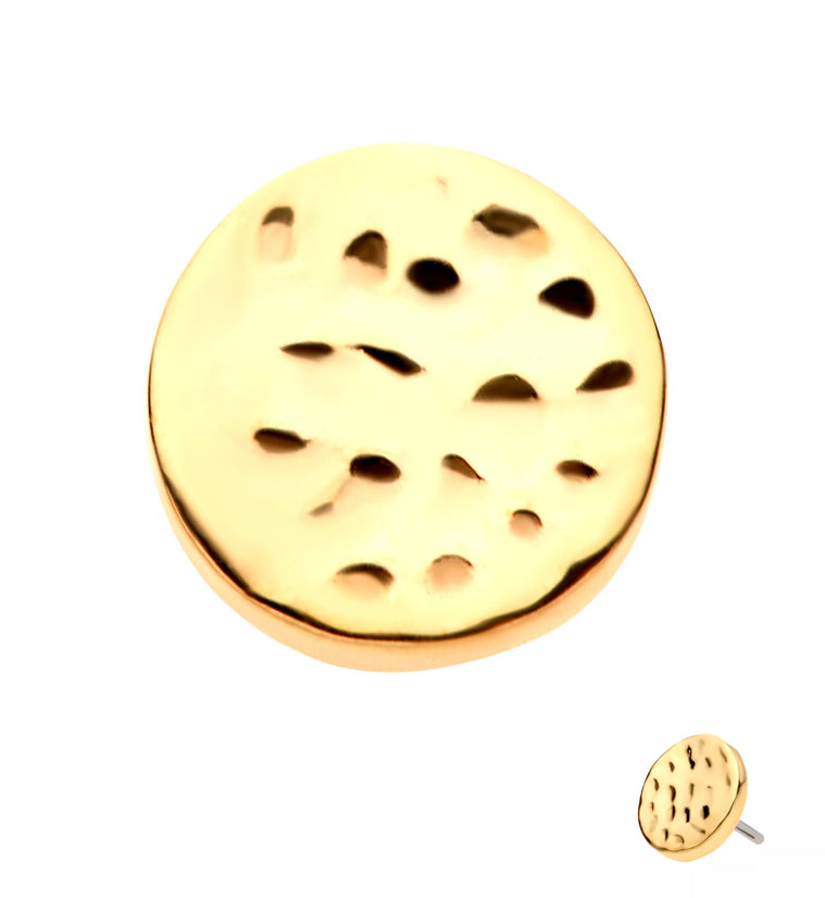 14kt Gold Hammered Round Disc Threadless Top | UrbanBodyJewelry.com