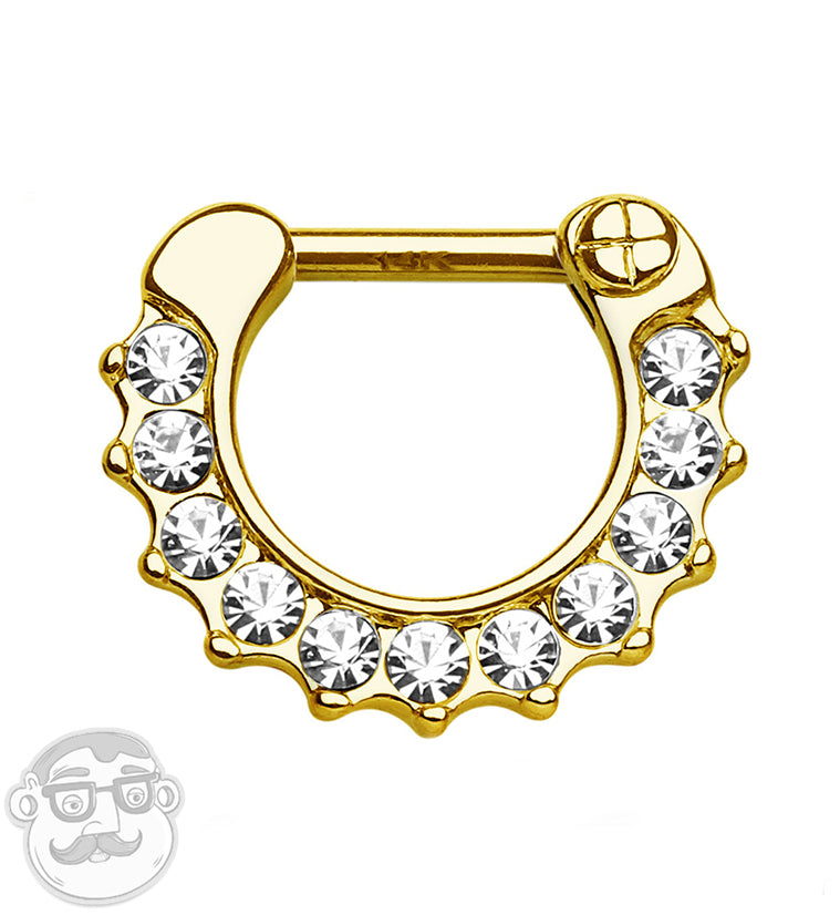 14kt Gold CZ Gem Rim Septum Clicker | UrbanBodyJewelry.com