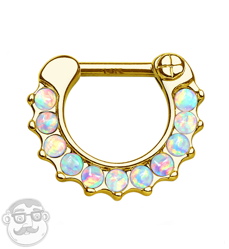 14kt Gold Opalite Rim Septum Clicker | UrbanBodyJewelry.com