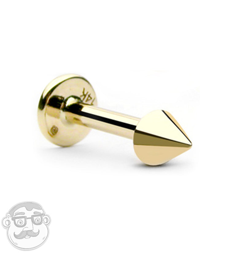 14kt Gold Spike Flat Back Labret Post | UrbanBodyJewelry.com