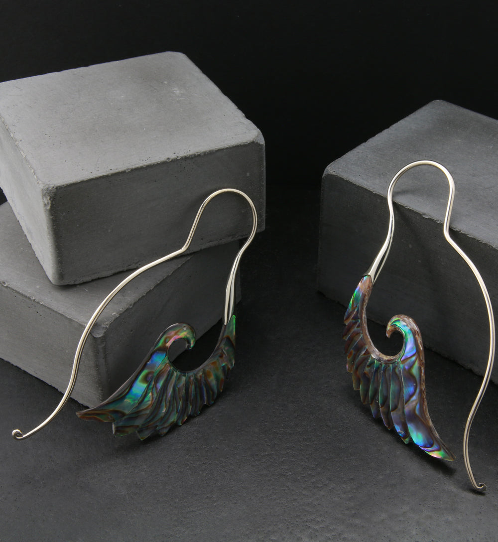 18G Cherub Wing White Brass Abalone Hangers / Earrings