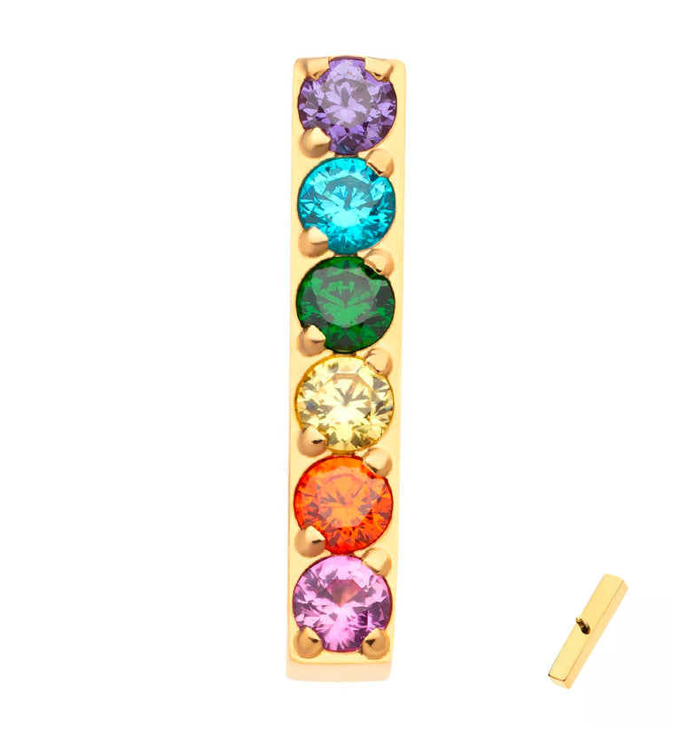24kt Gold PVD Rainbow CZ Bar Internally Threaded Titanium Top ...