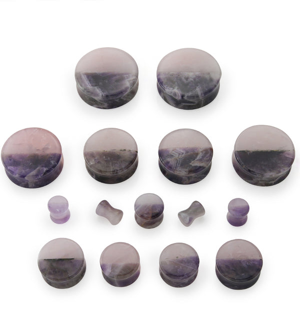 50/50 Amethyst And Rose Quartz Stone Plugs (2 Gauge - 1 & 1/4 Inch)