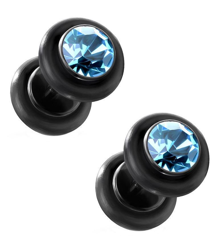 Aqua CZ Black Fake Plugs / Gauges | UrbanBodyJewelry.com