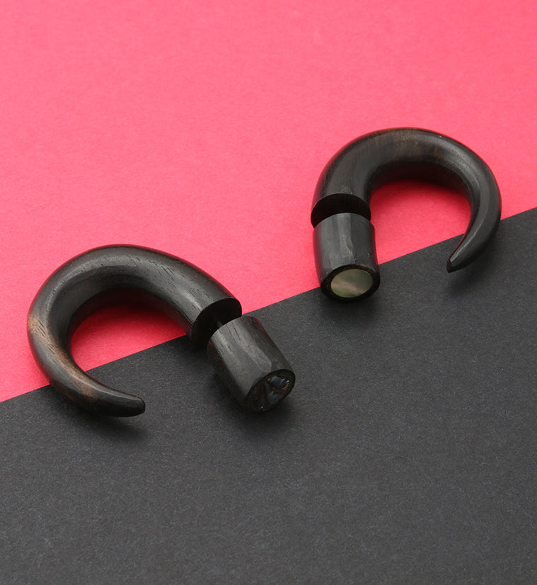 Areng Wood Fake Gauge Abalone Inlay Circular Tapers Tribal Earrings ...