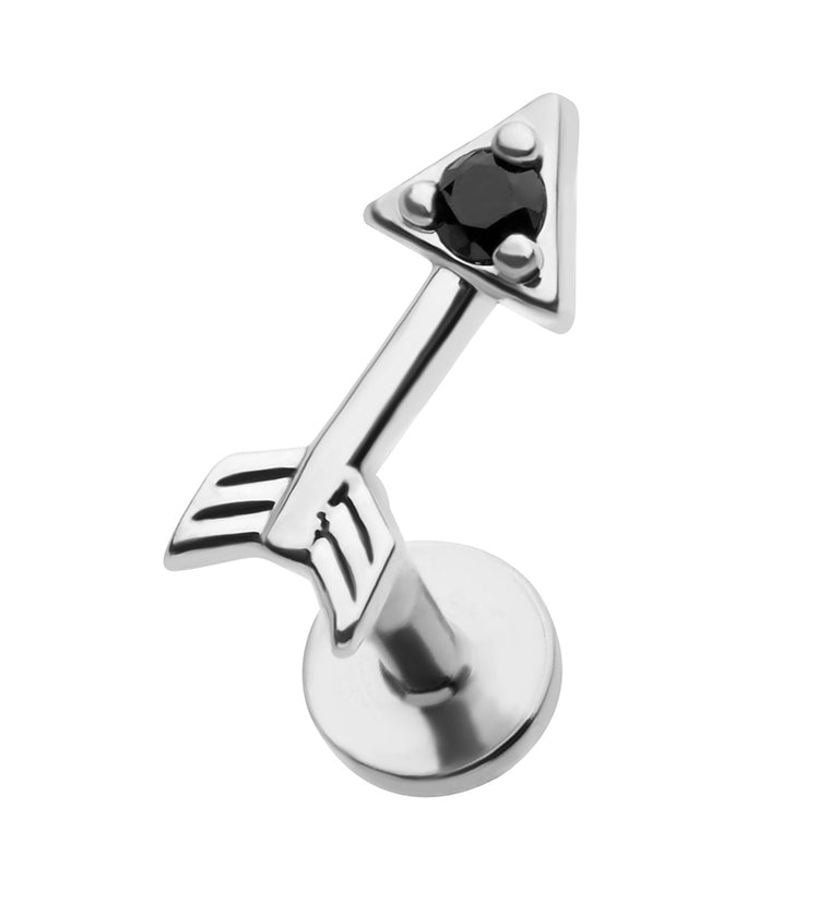 Arrow Black CZ Stainless Steel Threadless Labret | UrbanBodyJewelry.com