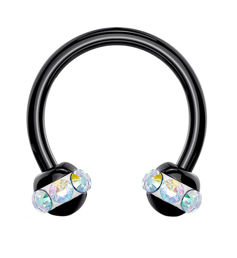 Rainbow Aurora Gem Orb Black Circular Barbell | UrbanBodyJewelry.com
