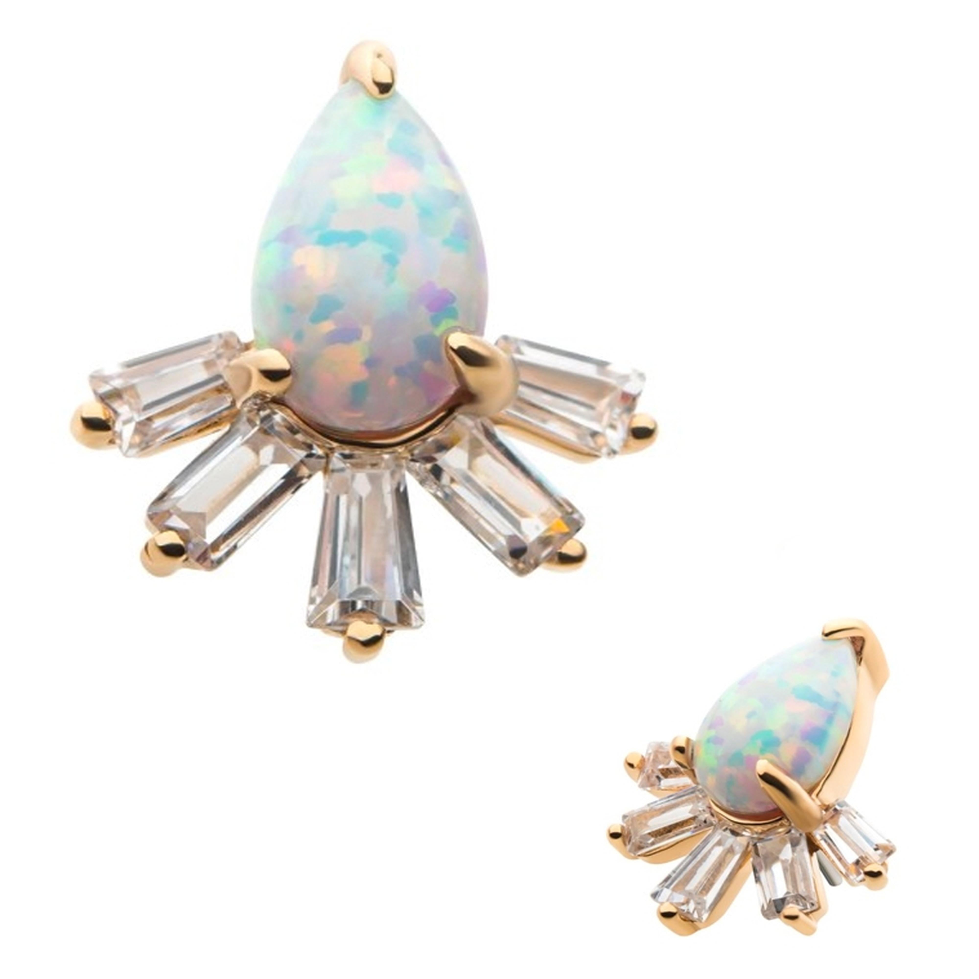 14kt Gold Bawl Teardrop Opalite Threadless Top | UrbanBodyJewelry.com