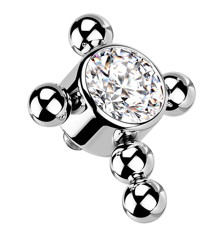 Beaded Cross Clear CZ Titanium Internally Threaded Top ...