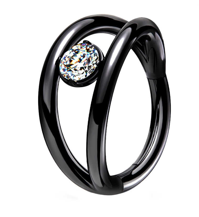 Arena Black PVD Centered CZ Hinged Segment Hoop Ring | UrbanBodyJewelry.com