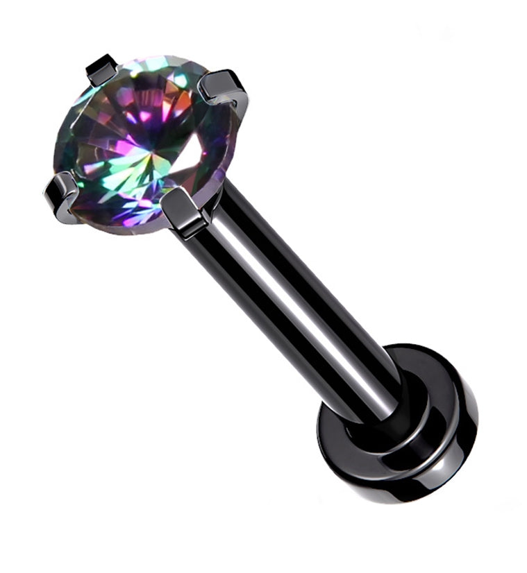 Black Internally Threaded Black Aurora CZ Prong Mini Disc Labret ...