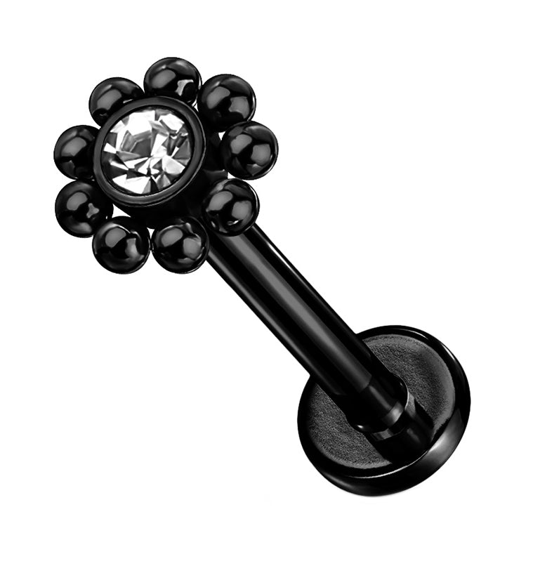 16G Black Beaded CZ Gem Labret | UrbanBodyJewelry.com