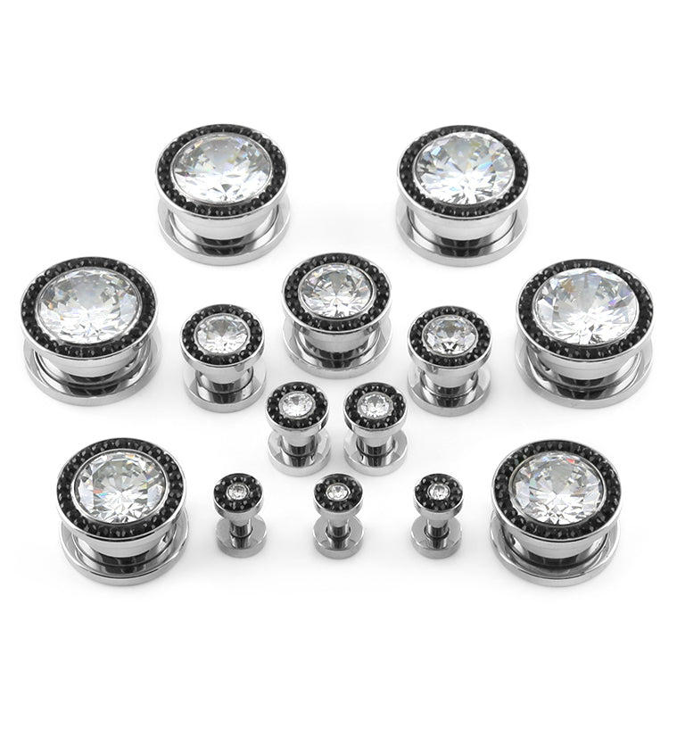 Black & Clear CZ Diamond Stainless Steel Plugs (8G - 9/16 ...