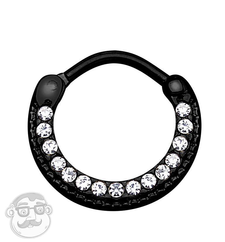 16G PVD Black Curve Top CZ Edge Stainless Steel Septum Clicker ...
