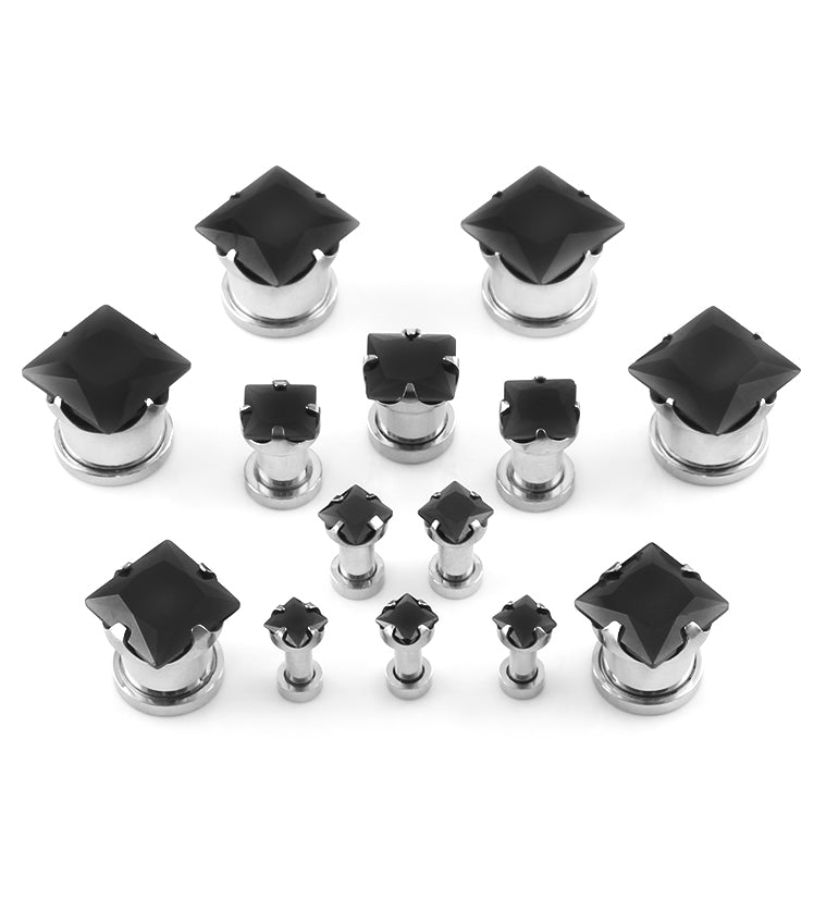 Black CZ Gem Diamond Stud Plugs (8G - 1/2") Sold In Pairs ...