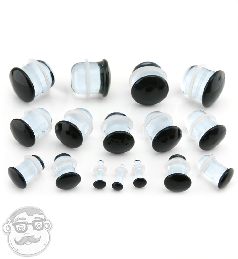 Single Flare Black Glass Plugs | 16G - 1" | UrbanBodyJewelry.com