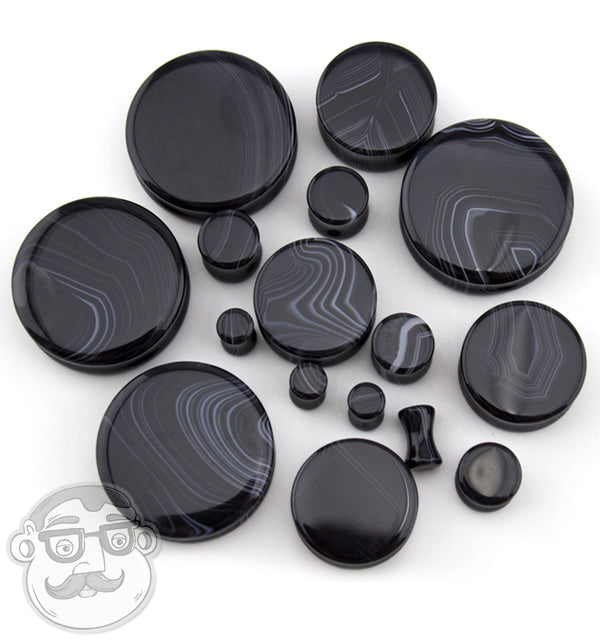 Black Line Agate Stone Plugs (8 Gauge - 1 & 1/4")