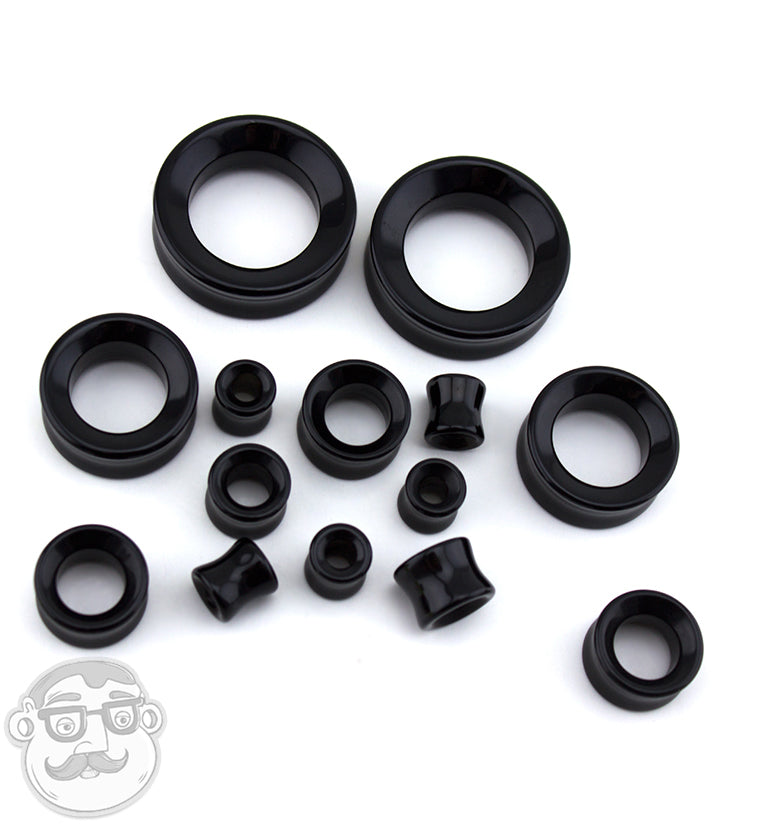 Black Obsidian Stone Double Flare Eyelets (0 Gauge - 38mm) | Ear Gauges ...