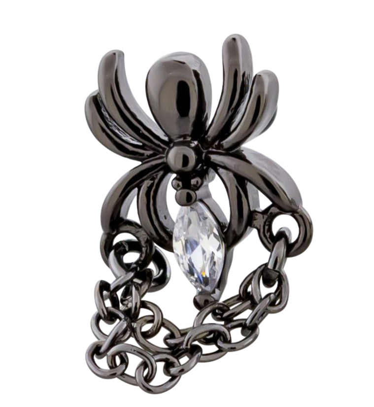 Black PVD Chained Spider CZ Cartilage Barbell | UrbanBodyJewelry.com