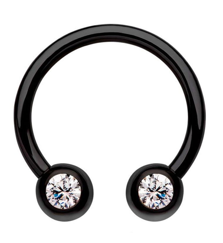 Black PVD Clear CZ Titanium Circular Barbell | UrbanBodyJewelry.com
