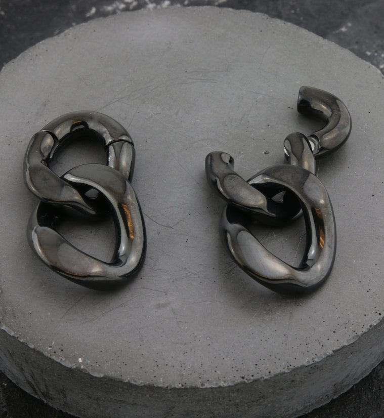 Black PVD Double Chain Link Hinged Ear Weights | UrbanBodyJewelry.com