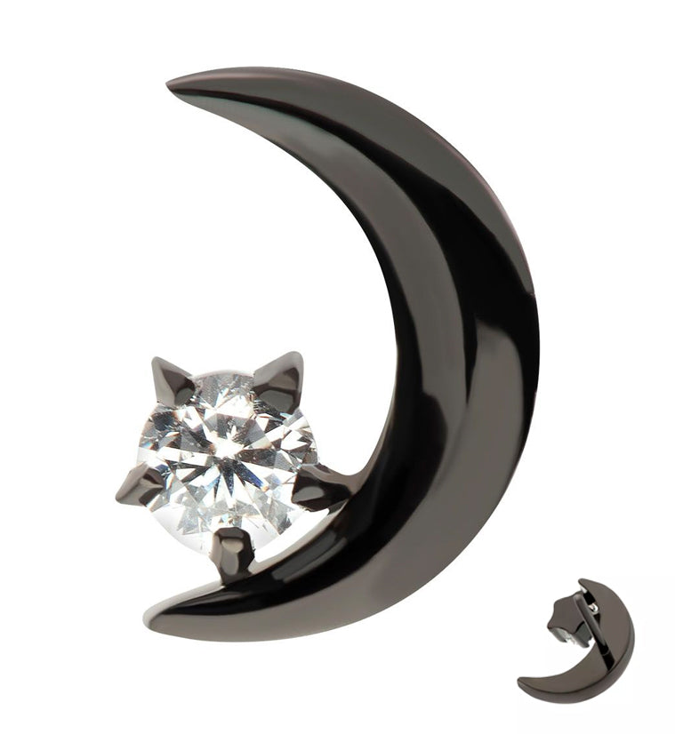 Black PVD Half Moon CZ Threadless Titanium Top | UrbanBodyJewelry.com
