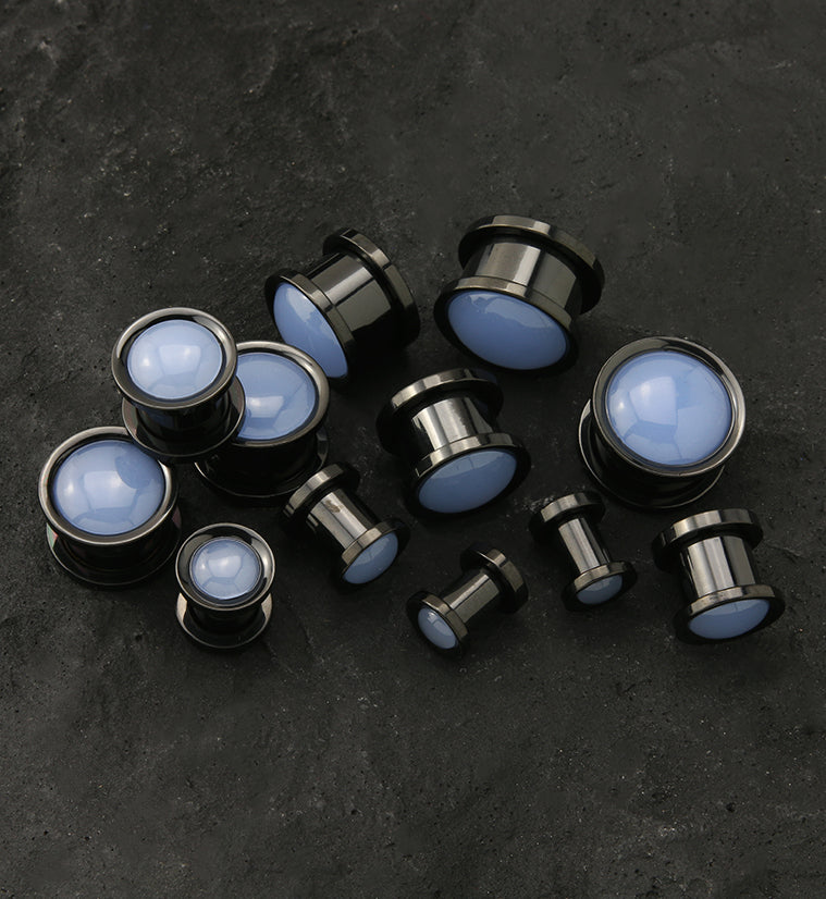 Black PVD Opalite Glass Stainless Steel Plugs | UrbanBodyJewelry.com