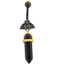 Black PVD Moon Phase Moth Black Crystal Dangle Stainless Steel Belly B