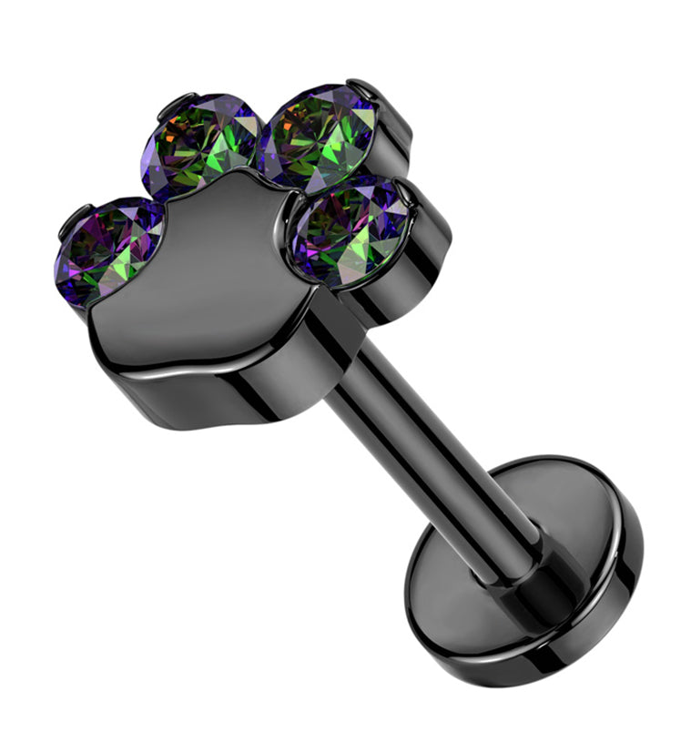 Black PVD Paw Print Black Aurora CZ Titanium Threadless Labret ...