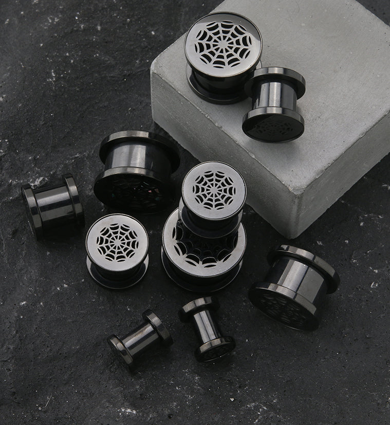 Black Spider Web Stainless Steel Tunnel Plugs (2G - 5/8 ...
