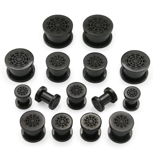 Black Spider Web Stainless Steel Tunnel Plugs (2G - 5/8")