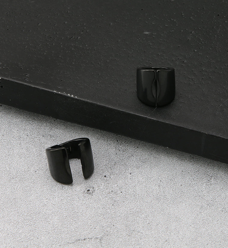 Black PVD Stainless Steel Hinged Stretched Ear Cuffs | UrbanBodyJewelry.com