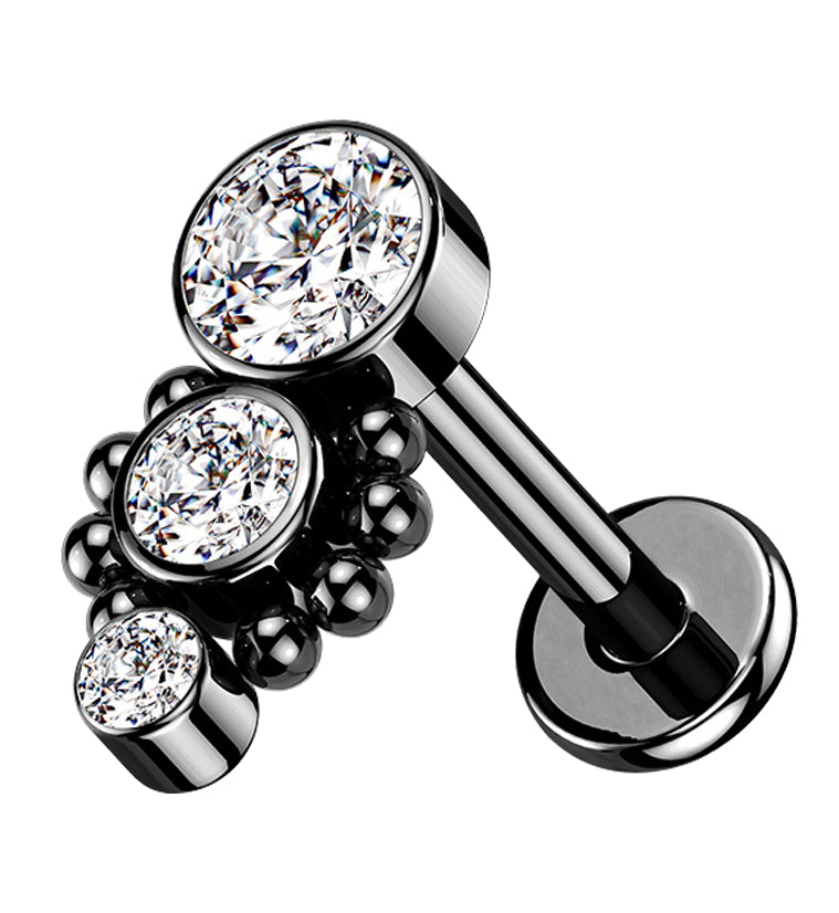Black PVD Trinal CZ Labret Post | UrbanBodyJewelry.com